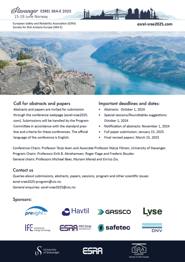 Call for abstracts and papers – ESREL SRA-E 2025