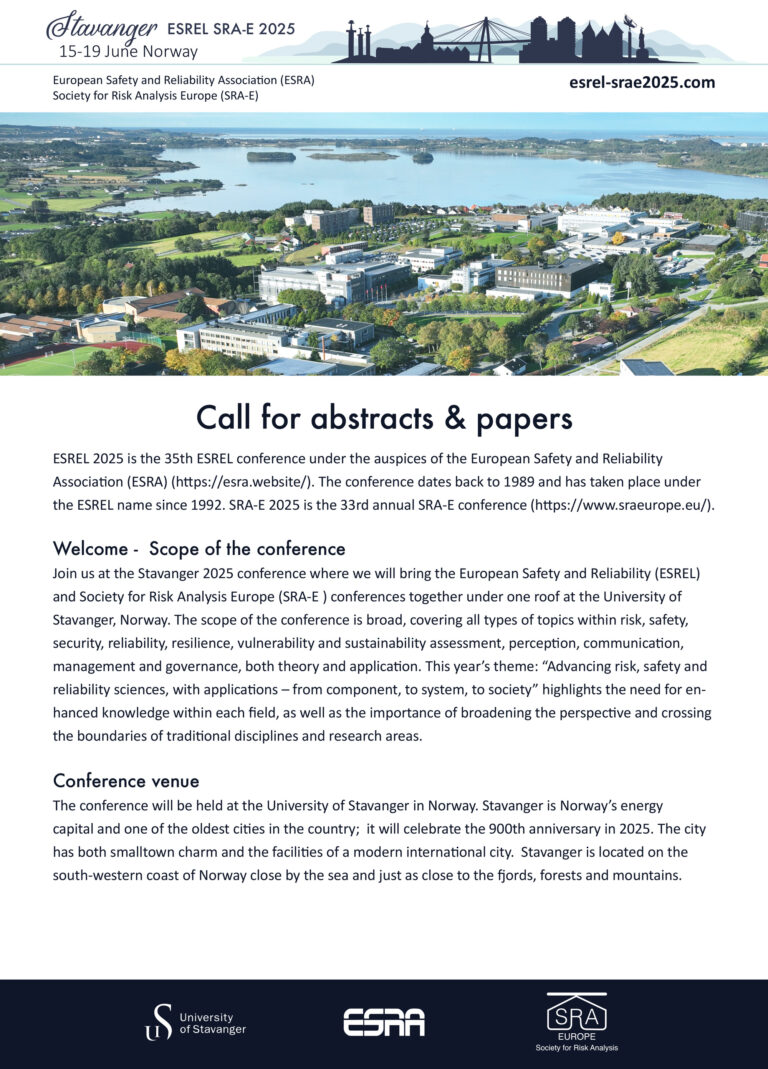 Call for abstracts and papers – ESREL SRA-E 2025